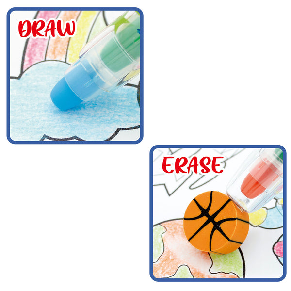 LEOT04 Erasable Rocket Crayon With Football & Basketball Eraser Topper ...